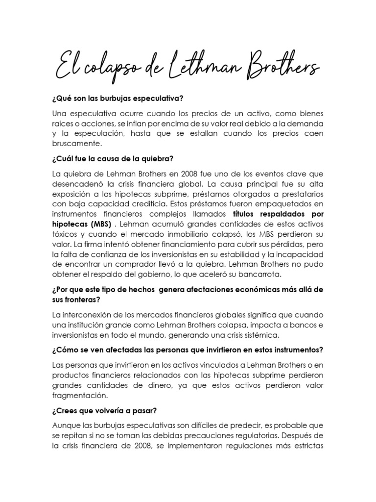 El Colapso de Lethman Brothers | PDF | los hermanos Lehman | Mercado ...