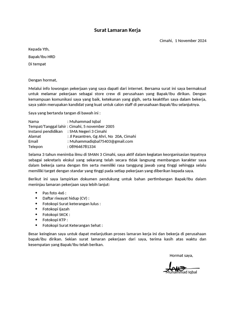 Surat Lamaran Universal - Muhammad Iqbal | PDF