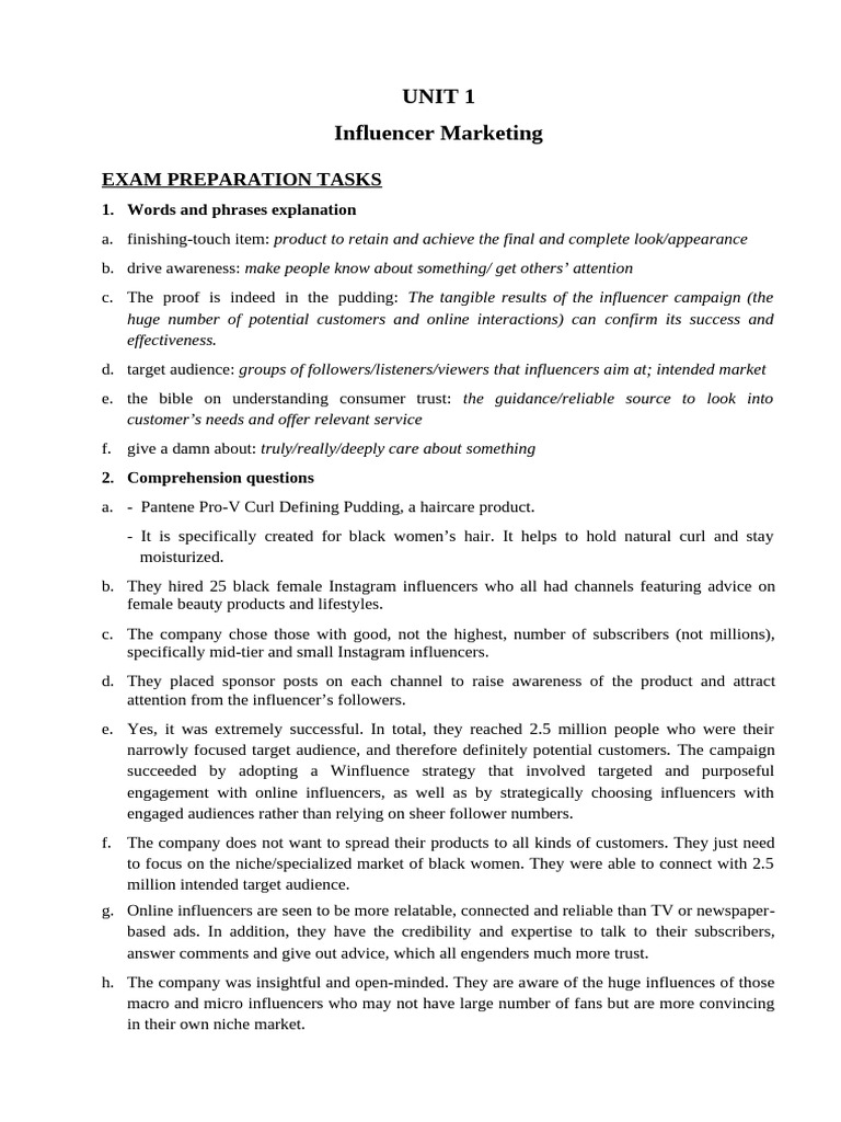 Suggested Answers U1-8 Read TACN1 | PDF | Target Audience