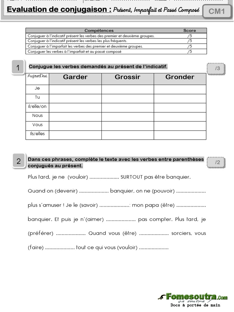 612b47df11121evaluation-de-conjugaison-1-present-imparfait-et-p | PDF ...