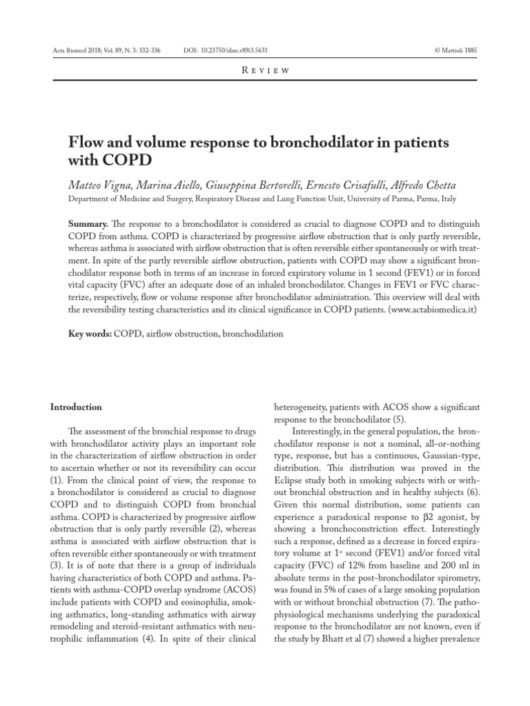 Flow Volume Response To Bronchodilator | PDF | Chronic Obstructive Pulmonary Disease | Pulmonology