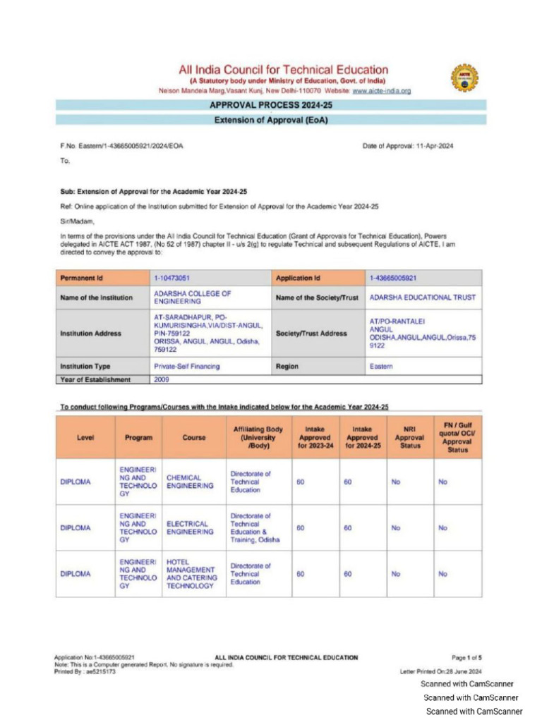 Ace Aicte Approval Eoa 2024-25 | PDF