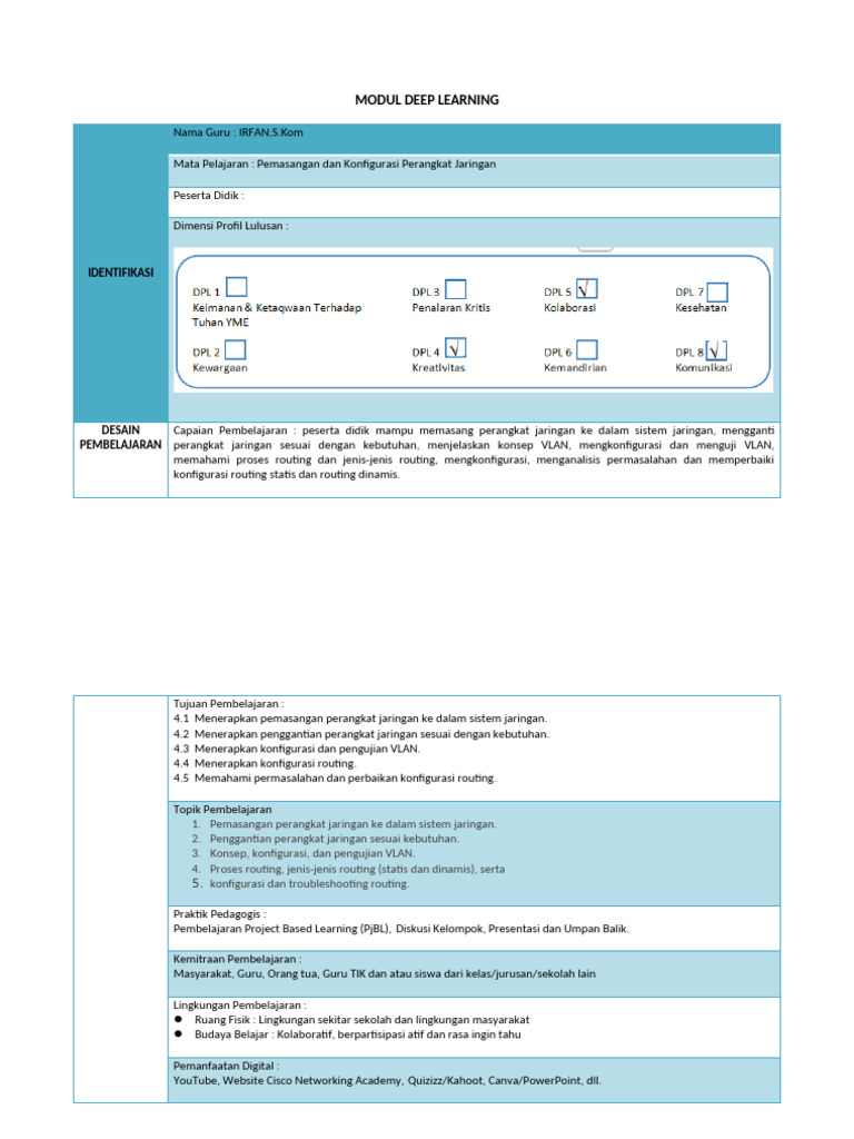 TJKT Kelas 10 Semester 2 Modul Deep Learning | PDF