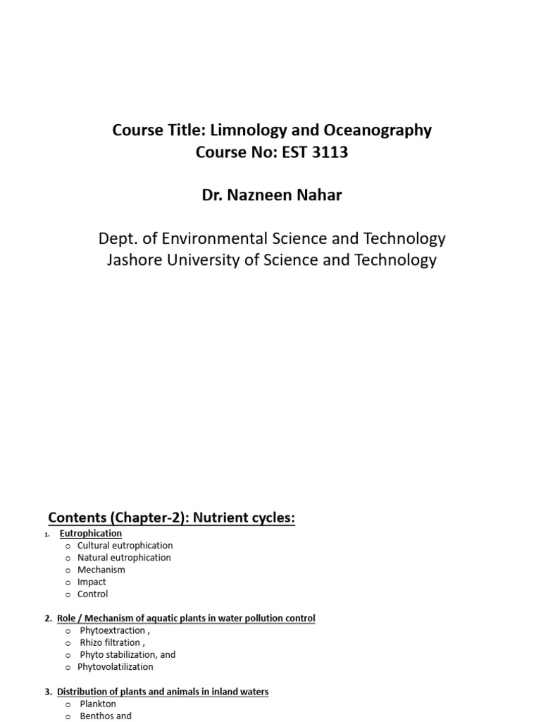 Lec-3 - EST-3113 - NN - Ch-2 - 02.03.2025 | PDF | Eutrophication | Plants