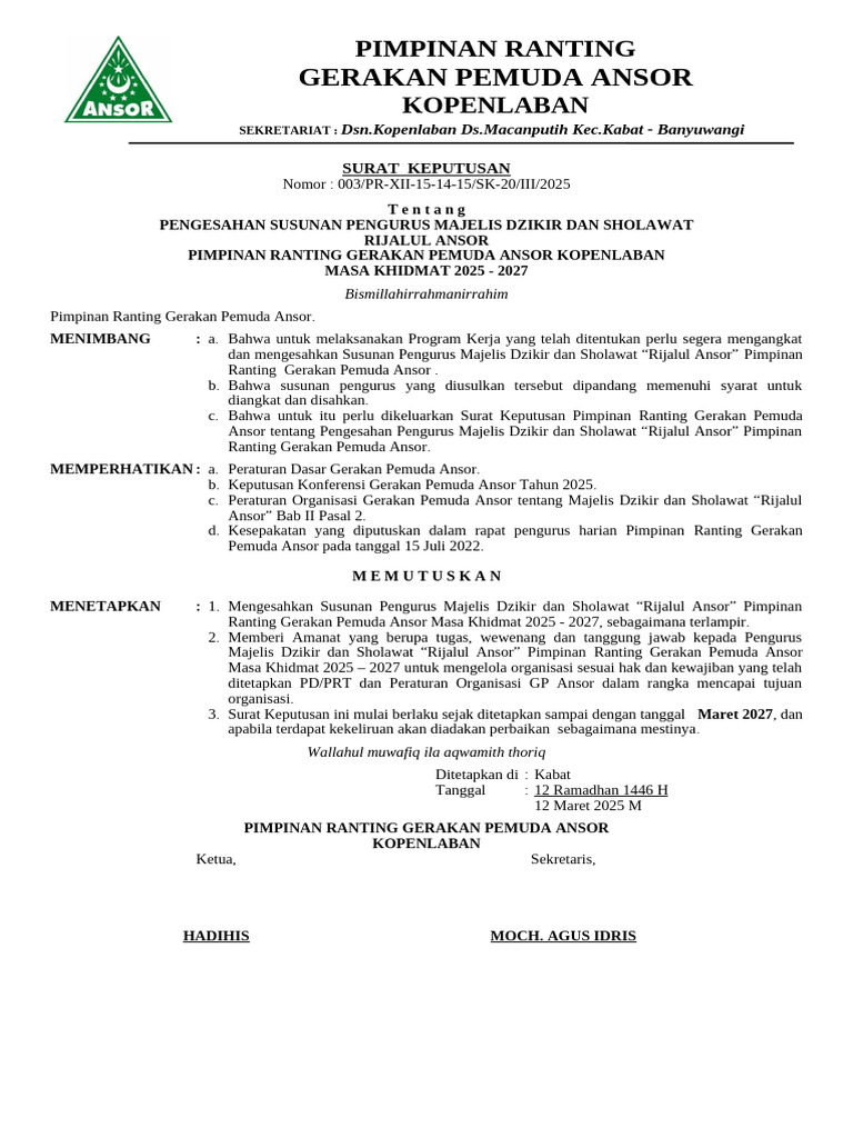 SK Rijalul Ansor Kopenlaban | PDF