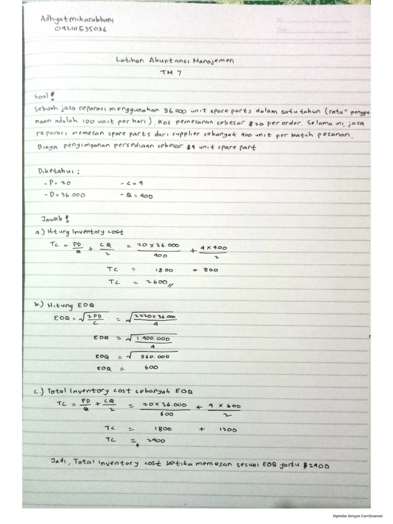 ADHYATMIKARABBANI - Latihan Soal Akuntansi Manajemen - TM 7 | PDF