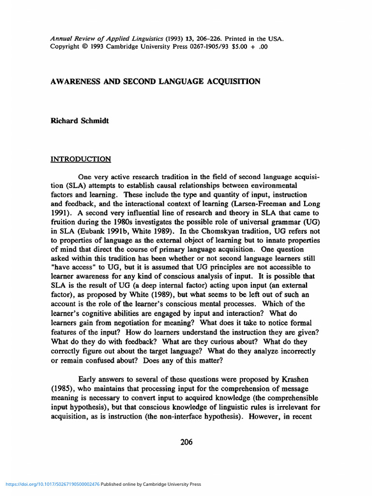 Awareness and Second Language Acquisition | PDF | Second Language Acquisition | Learning