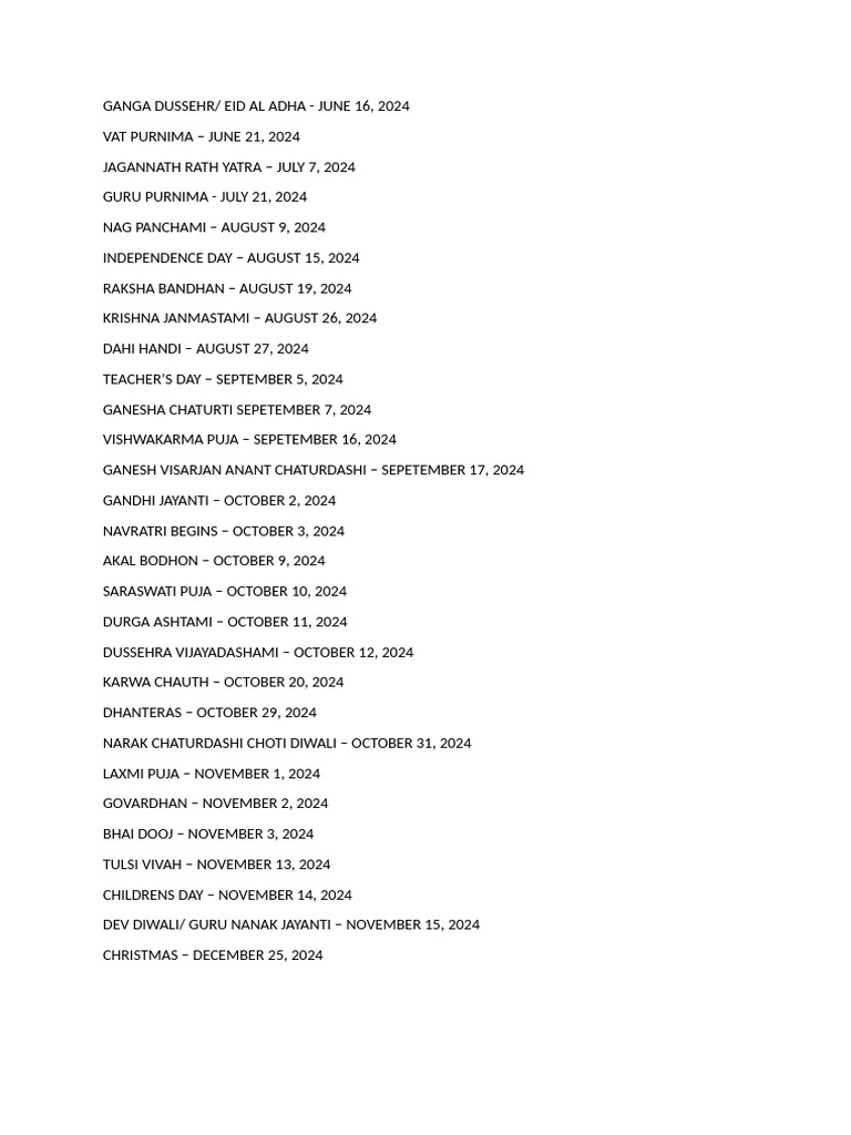 2024 Indian Festival Calendar | PDF