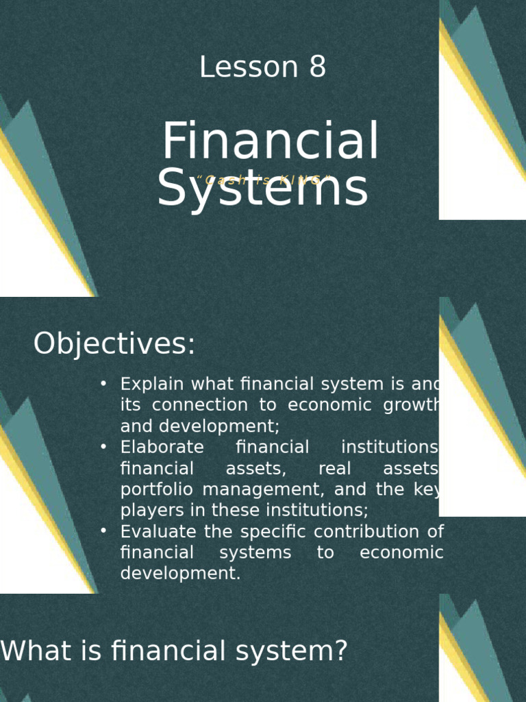 FINANCIAL SYSTEM Lesson 8 | PDF | Investing | Savings And Loan Association