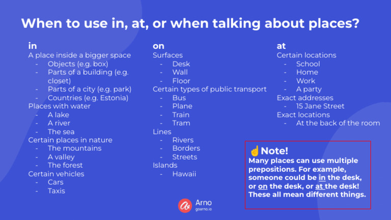 When To Use In, At, or When Talking About Places | PDF