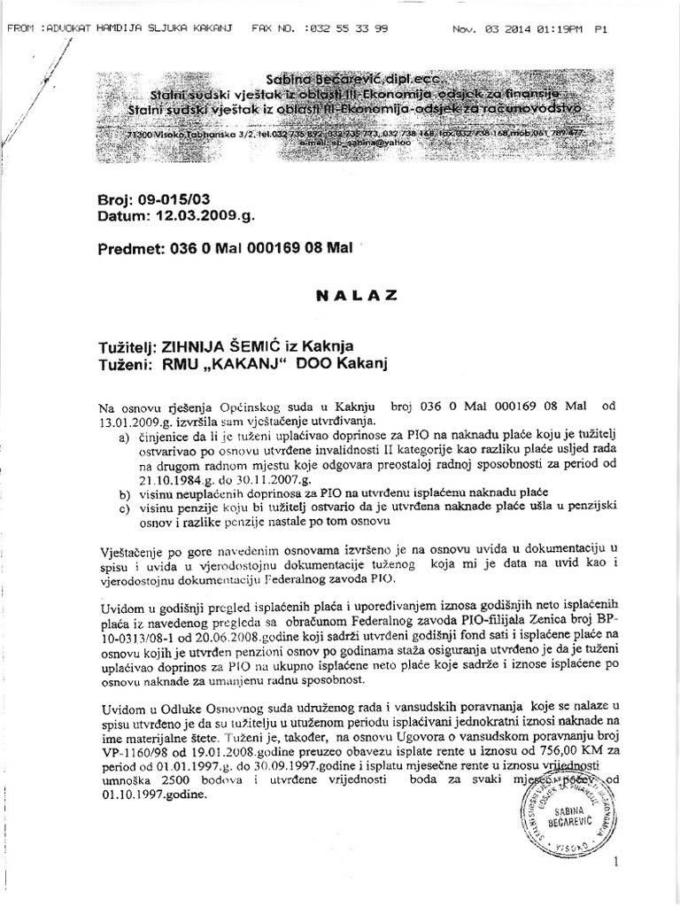 Nalaz-Sabiha Bećarević-Revalorizacija | PDF