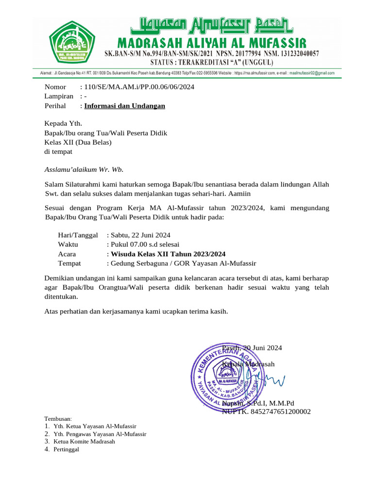 SURAT EDARAN WISUDA 2024 | PDF