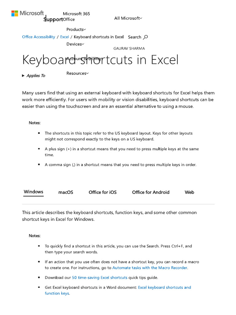 Excel Shortcuts | PDF