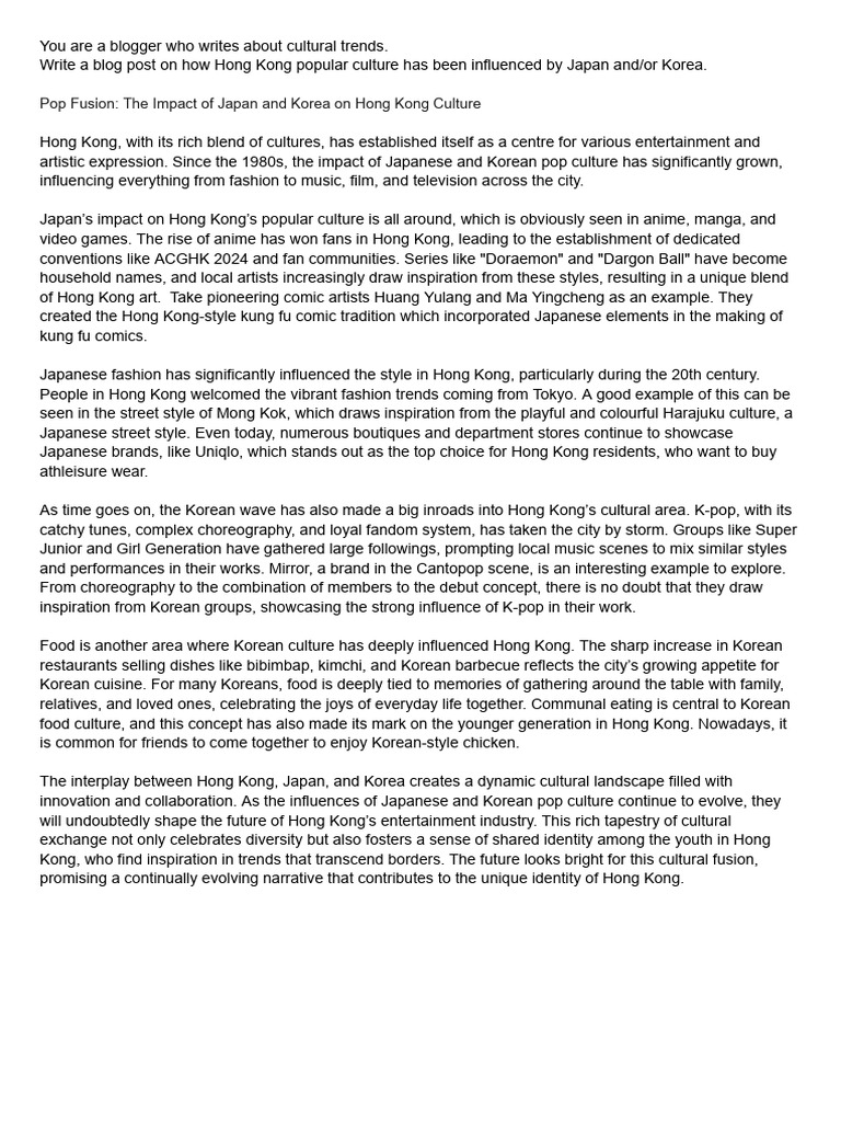 Dse Writing - HK Culture Influenced by J and K | PDF | Korean Cuisine