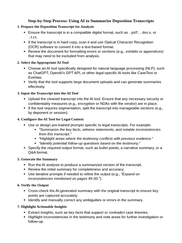 Rough Use Case For Summarizing Deposition Transcripts | PDF ...