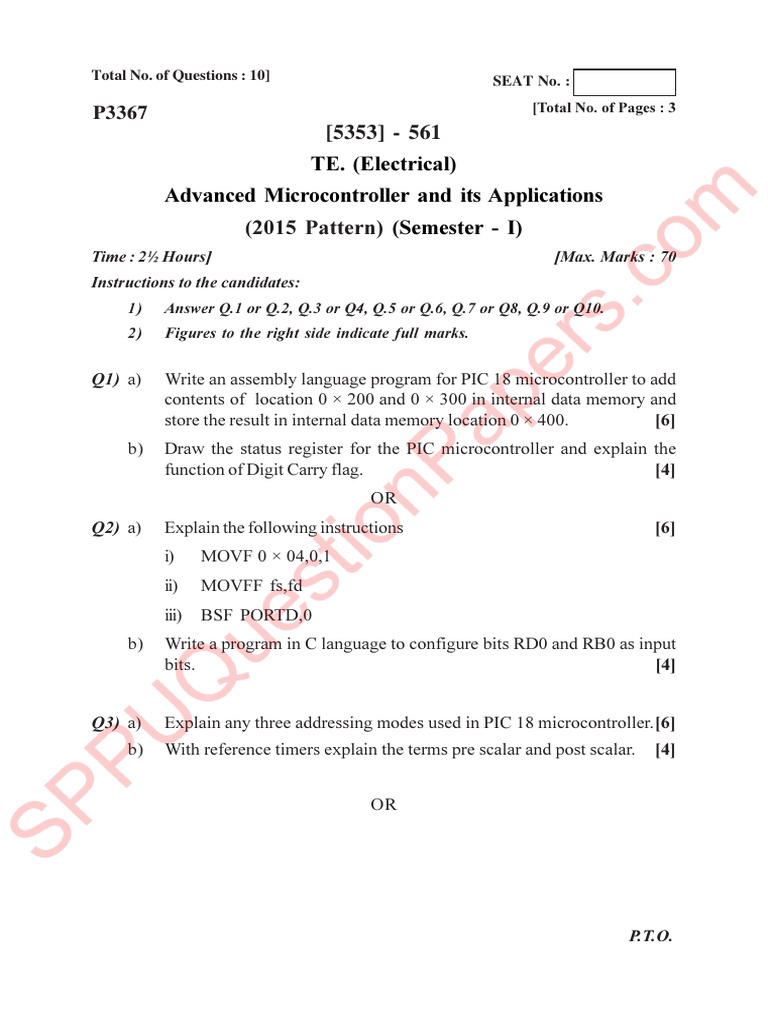 Be - Electrical Engineering - Semester 5 - 2018 - May - Advance Microcontroller and Its ...