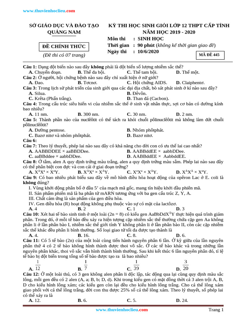thuvienhoclieu.com-De-Thi-HSG-Sinh-Hoc-12-Quang-Nam-2020 | PDF