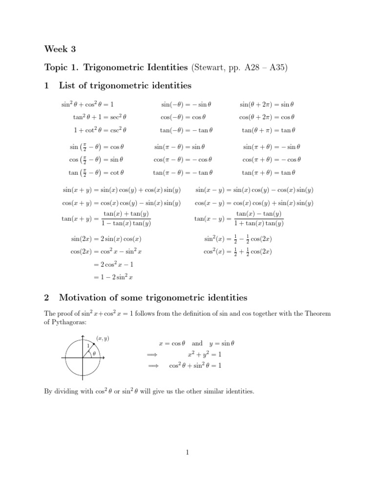 Week 3.1E Trigonometric Identities | PDF | Trigonometric Functions | Mathematical Relations