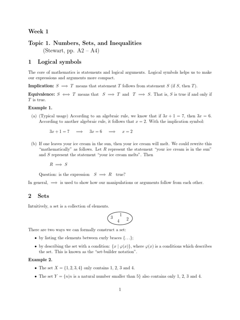 Week 1.1E Numbers, Sets and Inequalities | PDF | Inequality (Mathematics) | Arithmetic