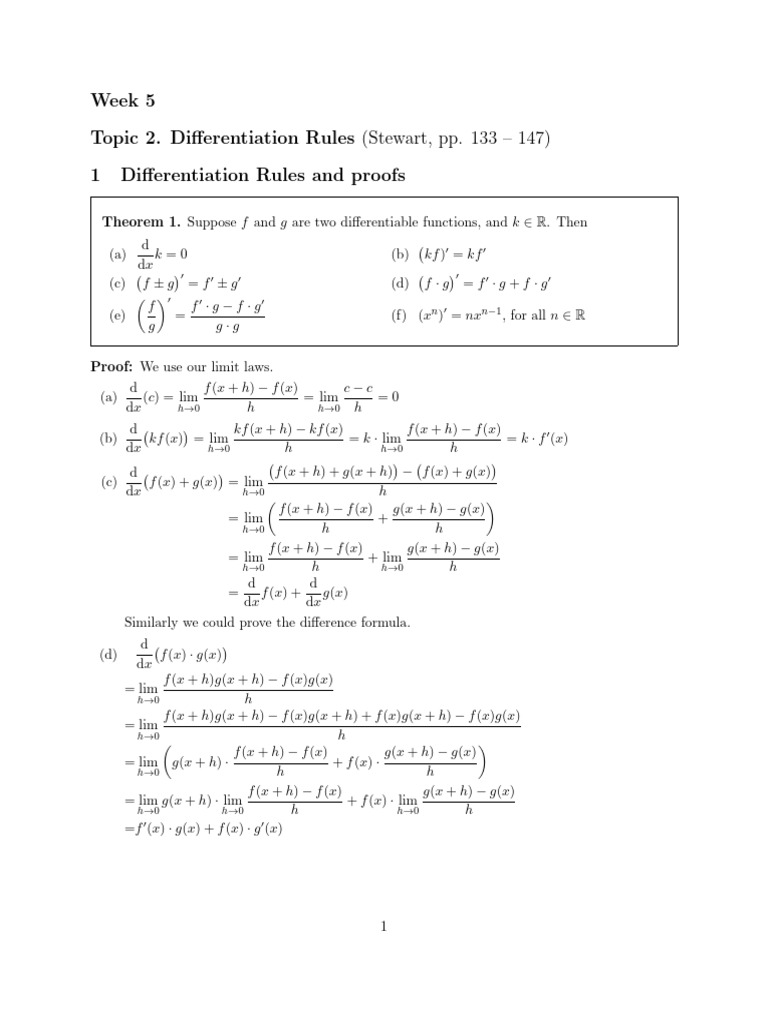 Week 5.2E Differentiation Rules | PDF | Tangent | Subtraction