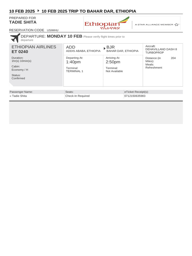 Travel Reservation February 10 For TADIE SHITA | PDF