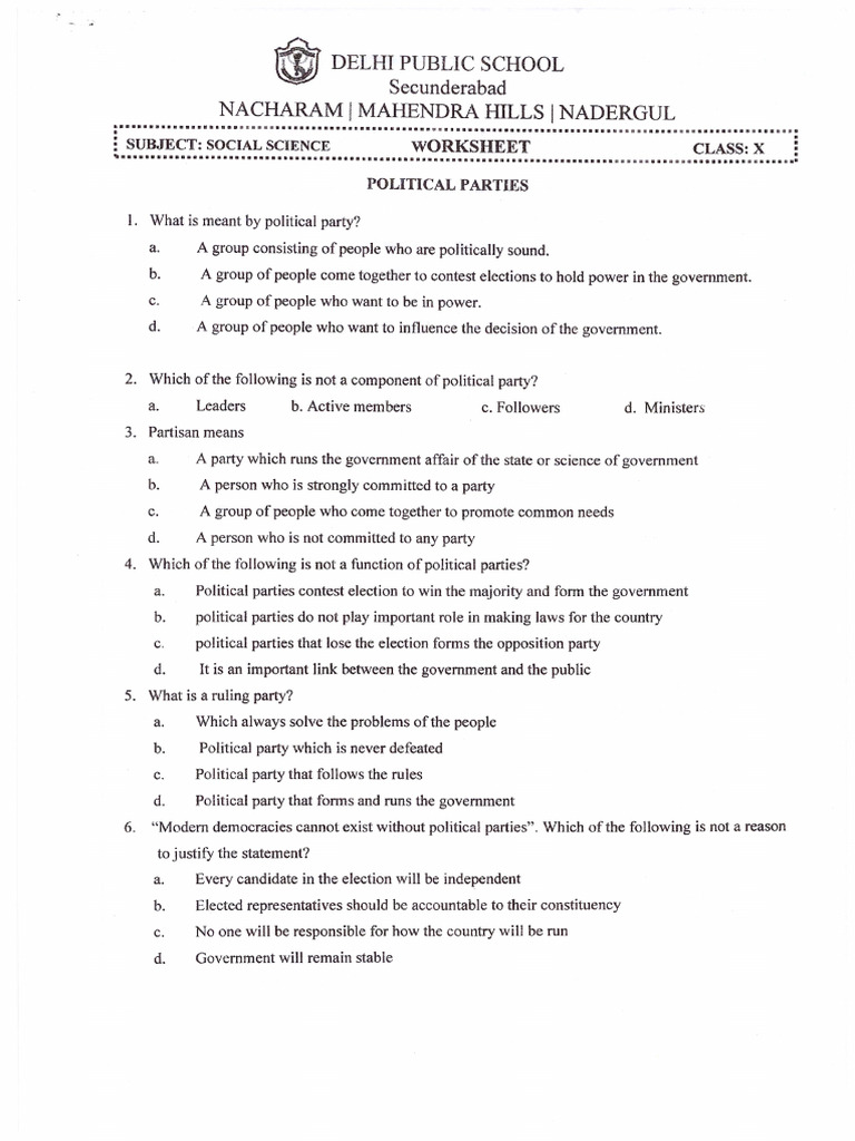 Political Parties Worksheet | PDF