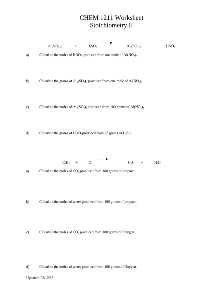 Stoichiometry Worksheet 2 | PDF