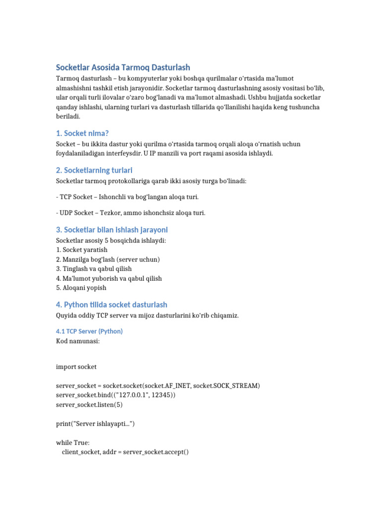Socket Dasturlash | PDF