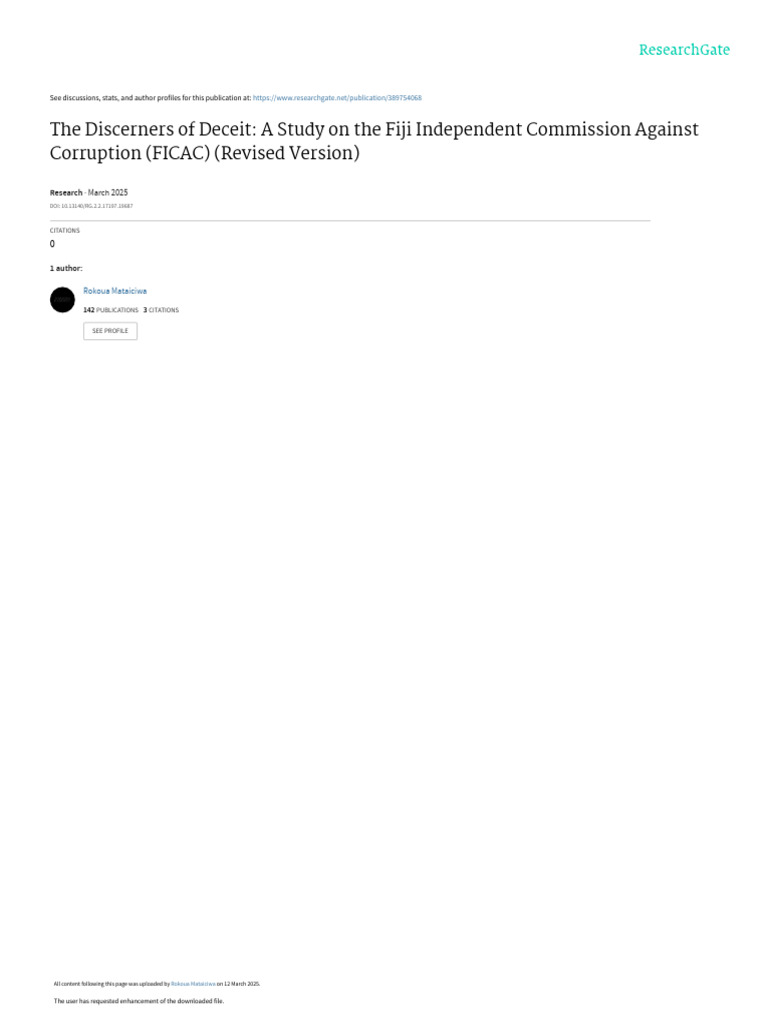 The Discerners of Deceit: A Study On The Fiji Independent Commission Against Corruption (FICAC ...