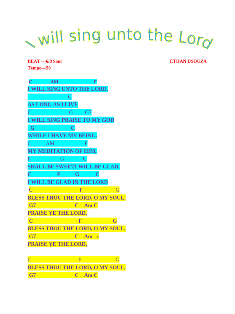 I Will Sing Unto Lord (Bless Thou The Lord) | PDF