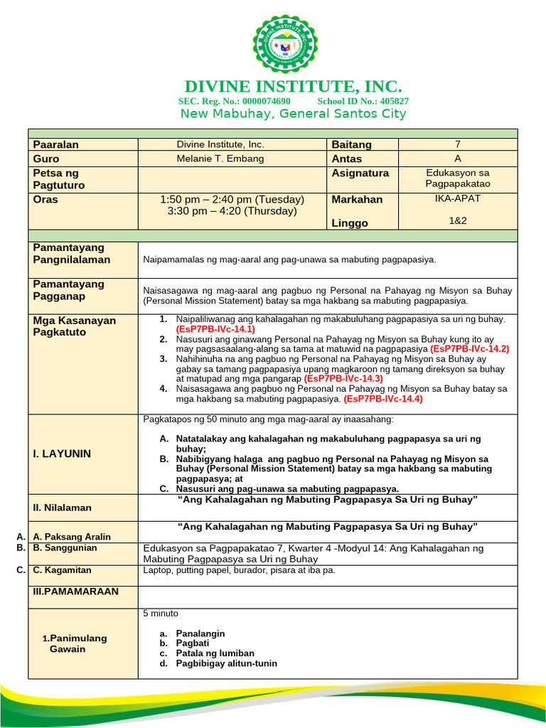 DLP 4th GRADING ESP7 WEEK 1&2 | PDF