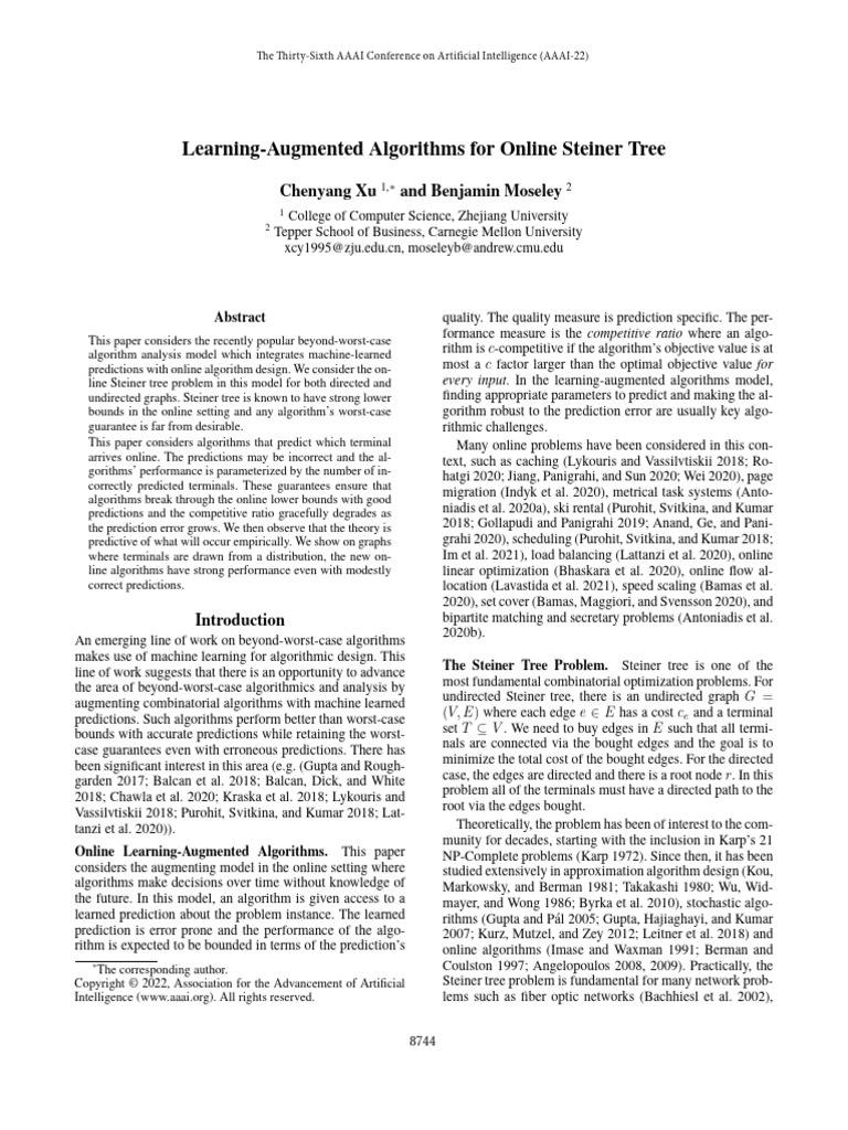Xu and Moseley - 2022 - Learning-Augmented Algorithms For Online Steiner Tree | PDF | Vertex ...