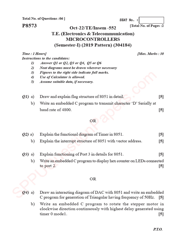 Be Electronics and Telecommunication Engineering Semester 5 2022 October Microcontrollers ...