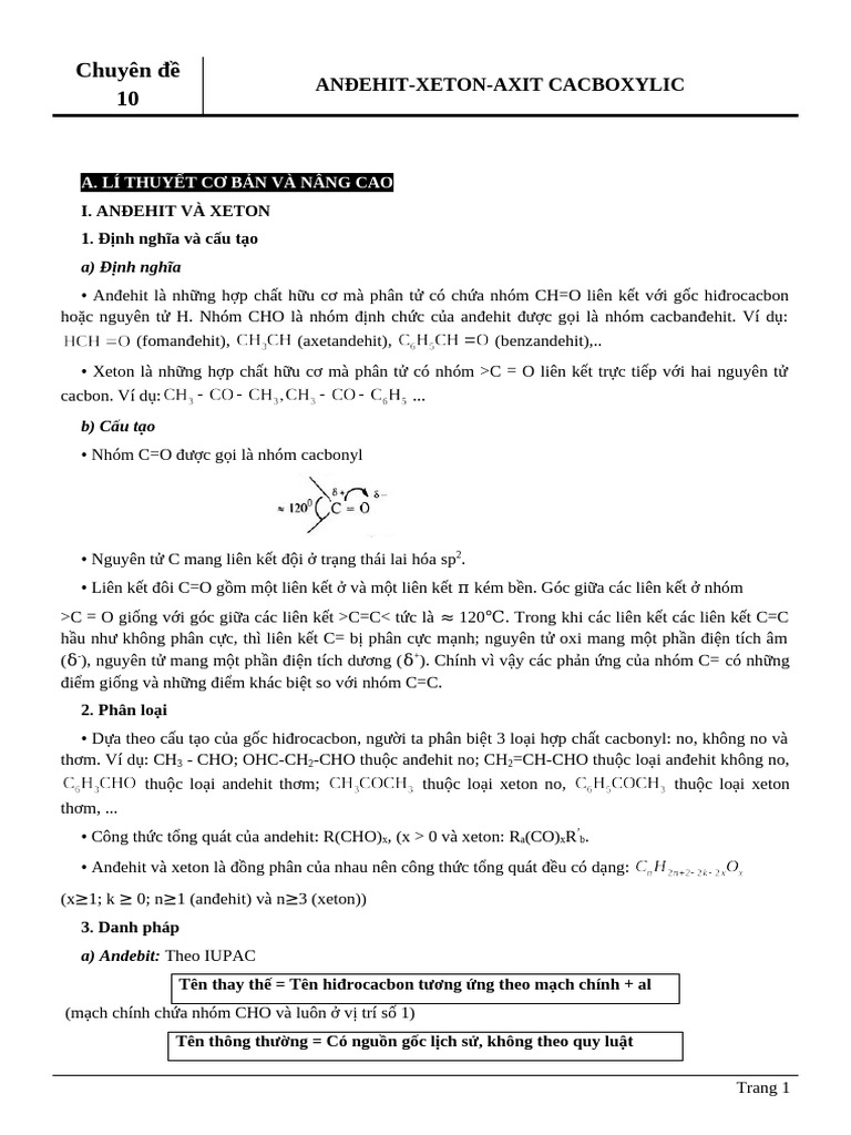 CHUYÊN ĐỀ 10. ANĐEHIT XETON AXIT CACBOXYLIC | PDF