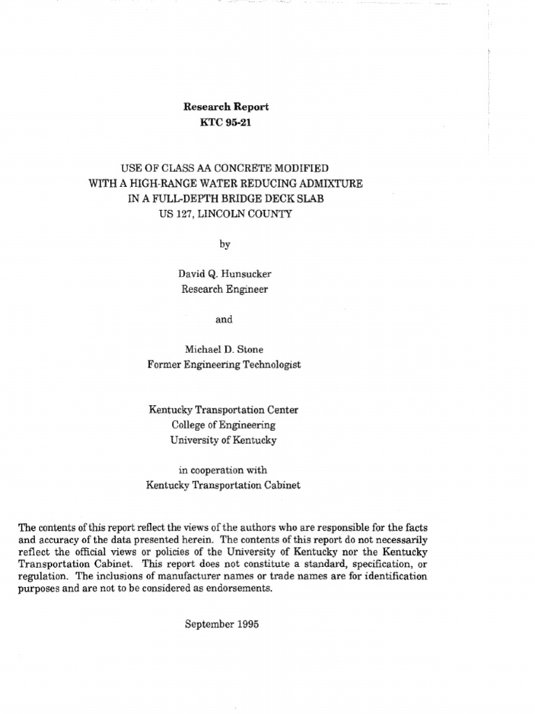 Class AA Concrete in Bridge Decks Study | PDF | Concrete | Strength Of ...