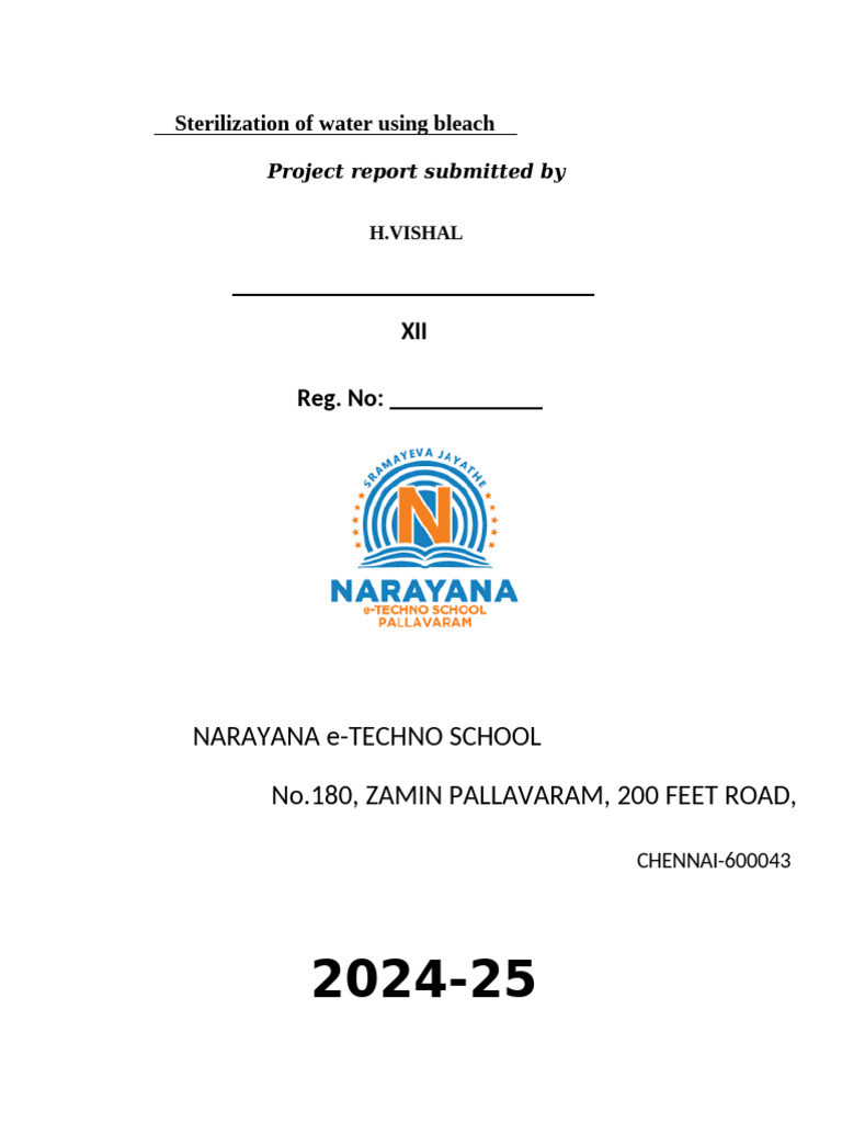 CBSE Chemistry Project Sterilization of Water Using Bleaching Powder | PDF | Water Purification ...