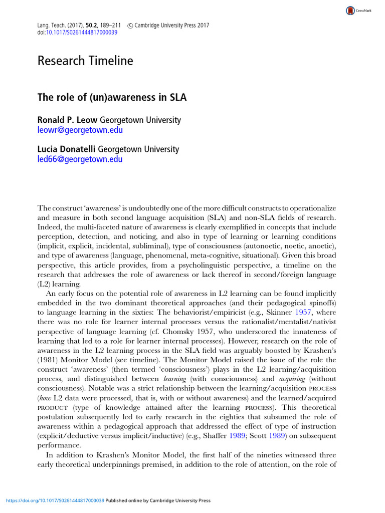 The Role of Unawareness in Sla | PDF | Second Language Acquisition ...