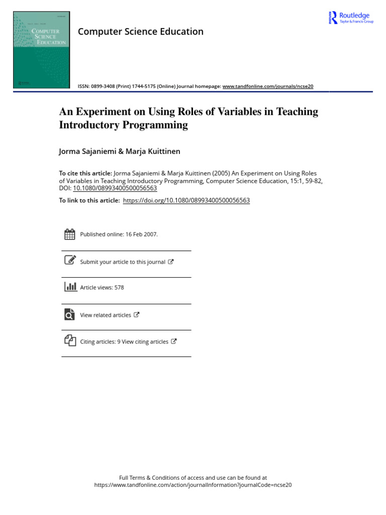 An Experiment On Using Roles of Variables in Teaching Introductory ...
