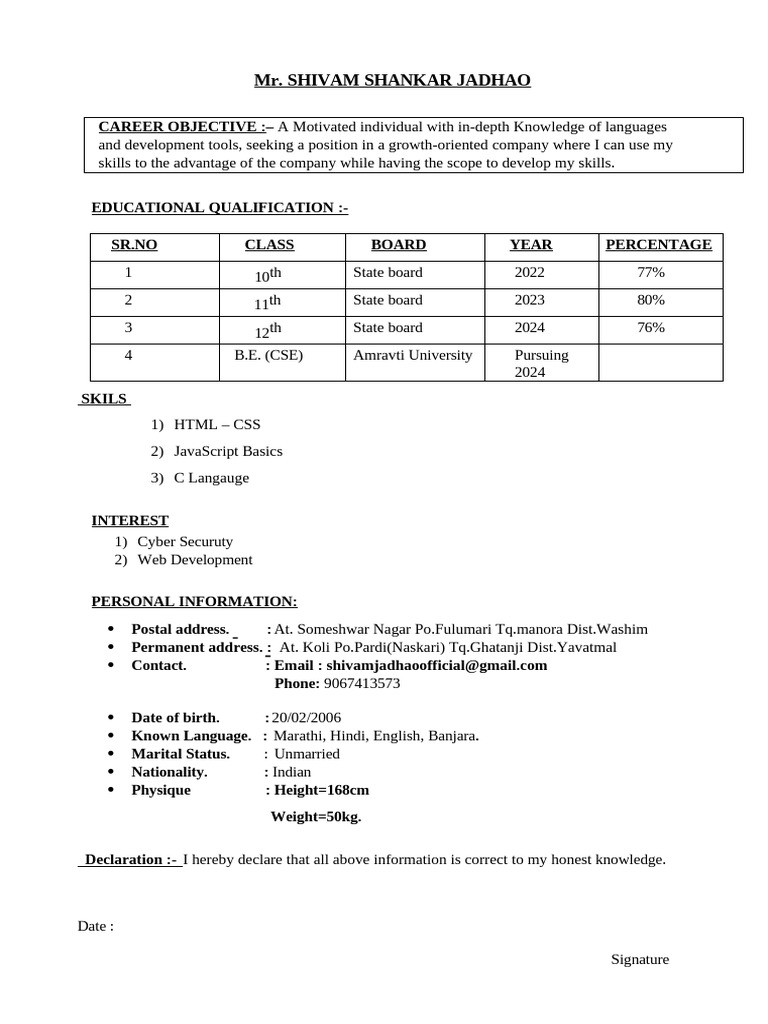 Shivam Jadhao - Resume | PDF