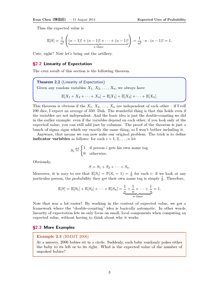 Understanding Linearity of Expectation | PDF | Expected Value | Vertex ...