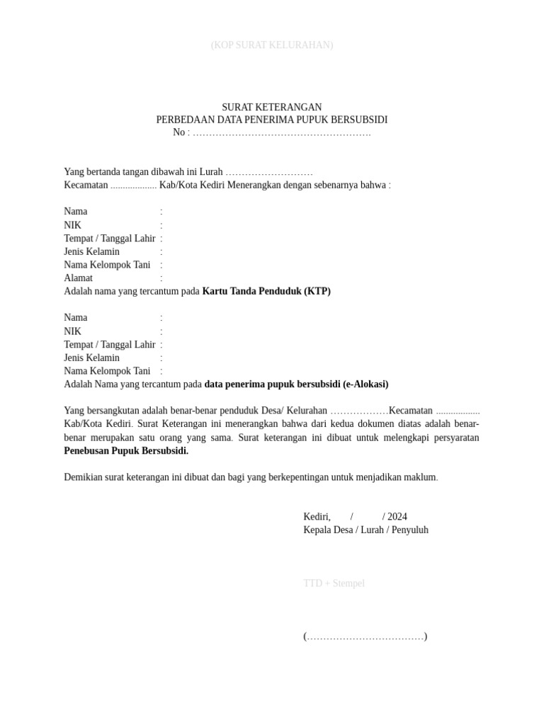 Surat Keterangan Beda Data | PDF