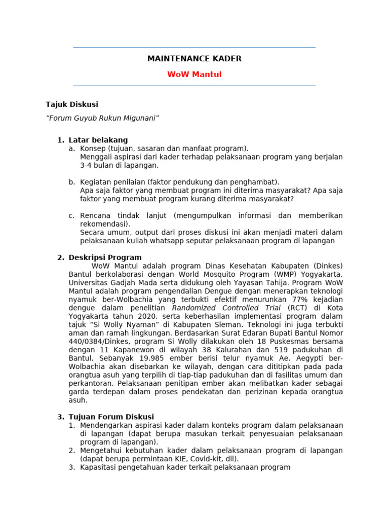 Draft - Forum Guyub Rukun Migunani - Kader - Wowmantul - Zona 2 | PDF