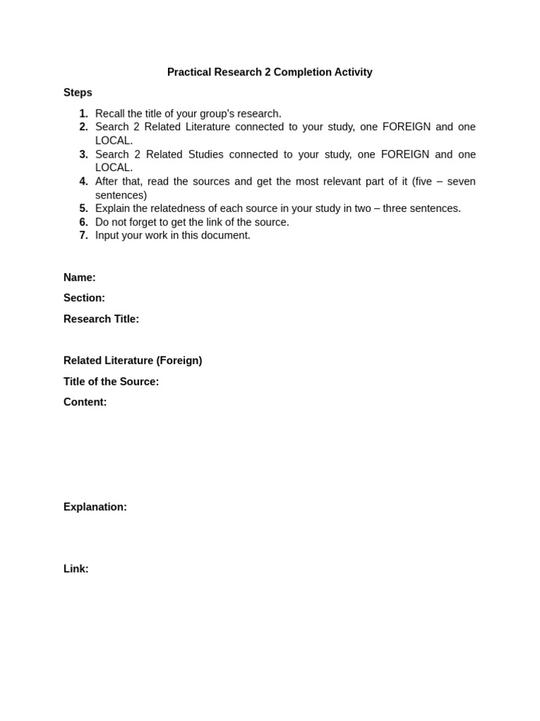 Practical Research 2 Completion Activity | PDF