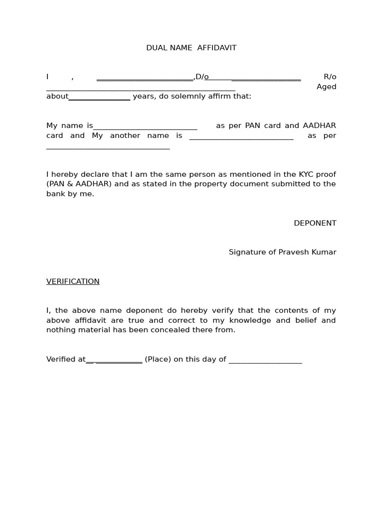 Dual Name Affidavit | PDF