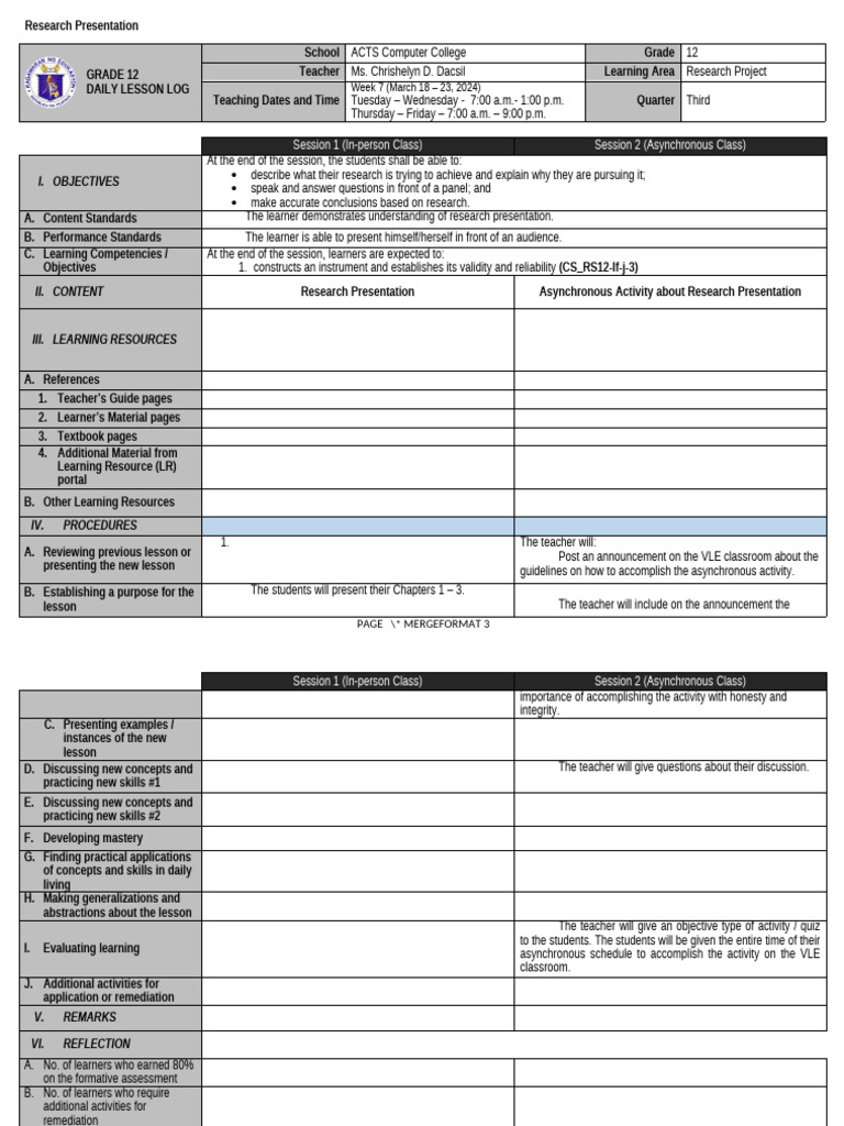 Research Project (Q3 - W7) | PDF | Teachers | Learning