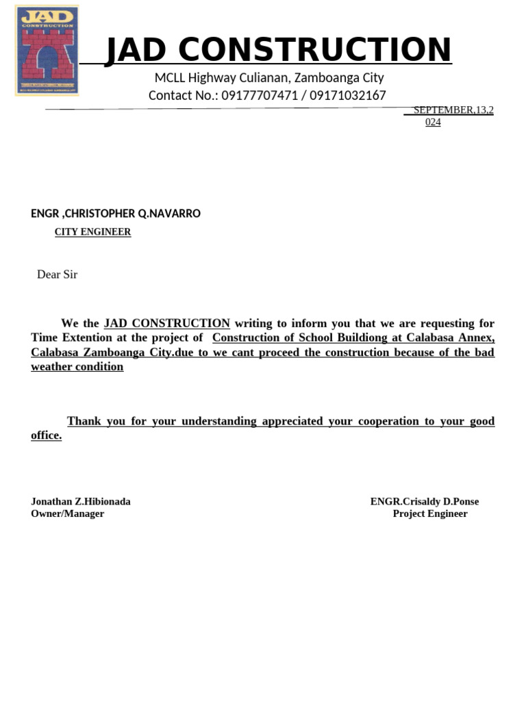 JAD Construction Time Extension Request | PDF