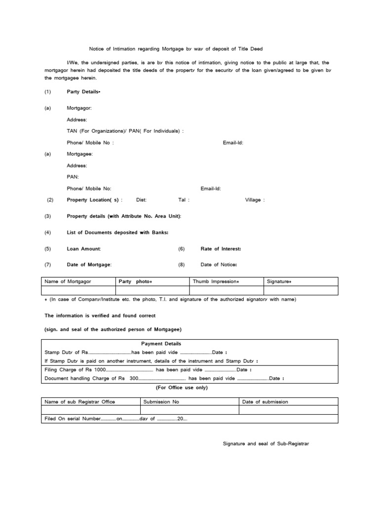 Notice of Intimation for Mortgage | PDF