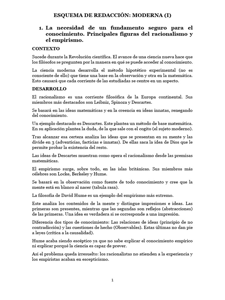 Esquema Redacción Moderna I | PDF | Empirismo | Racionalismo