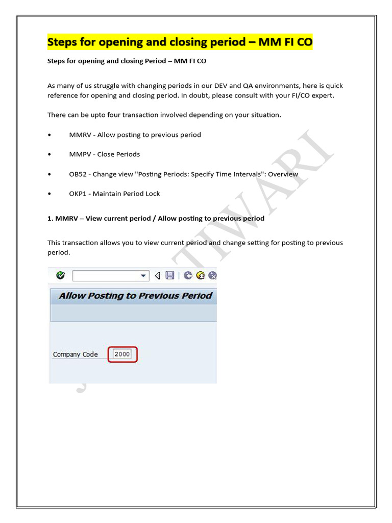 Steps For Opening and Closing Period - MM FI CO | PDF