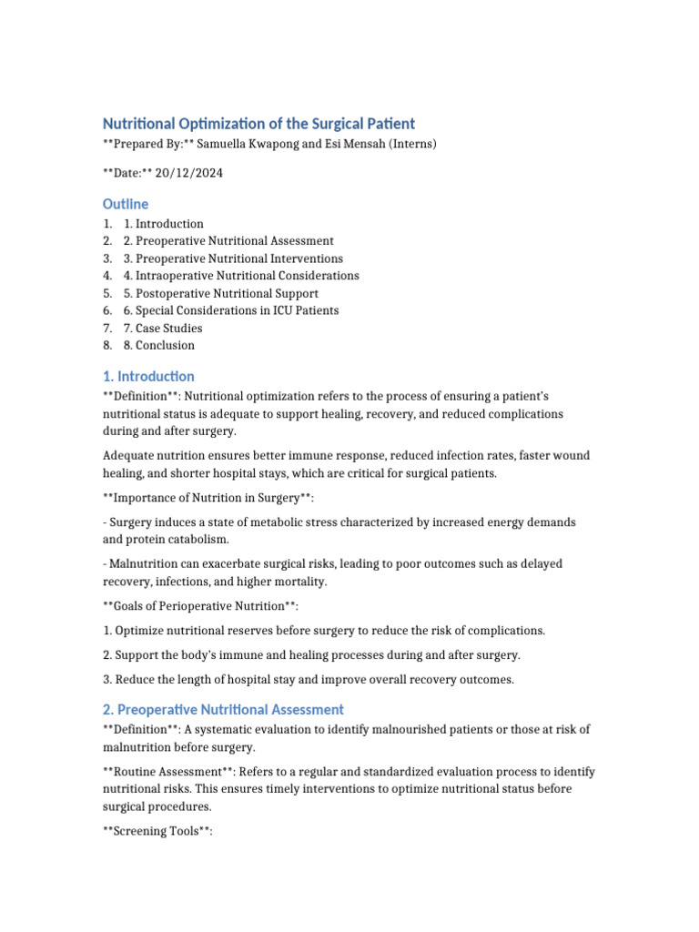Detailed_Nutritional_Optimization_Surgical_Patient | PDF | Surgery ...